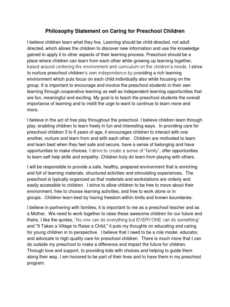 Preschool Education Philosophy Statement | PDF | Preschool | Learning