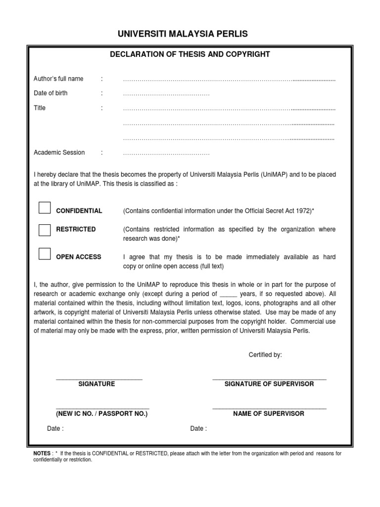Declaration of Thesis 2019 | PDF | Classified Information | Thesis