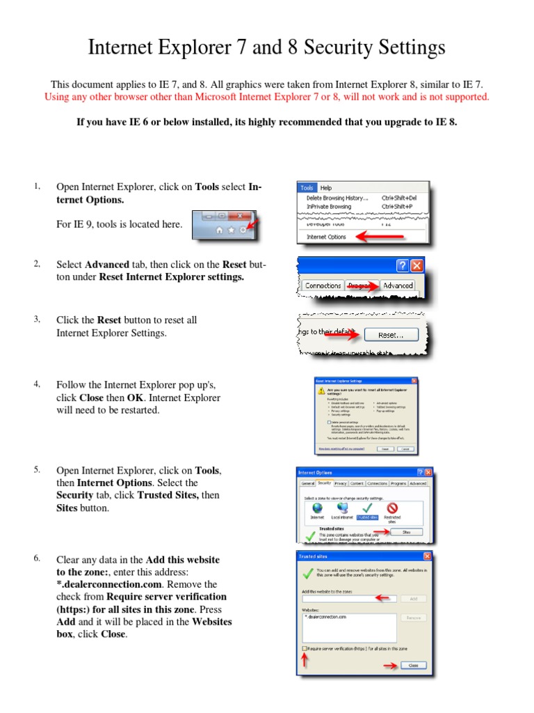 Internet Explorer 7 and 8 Security Settings | PDF
