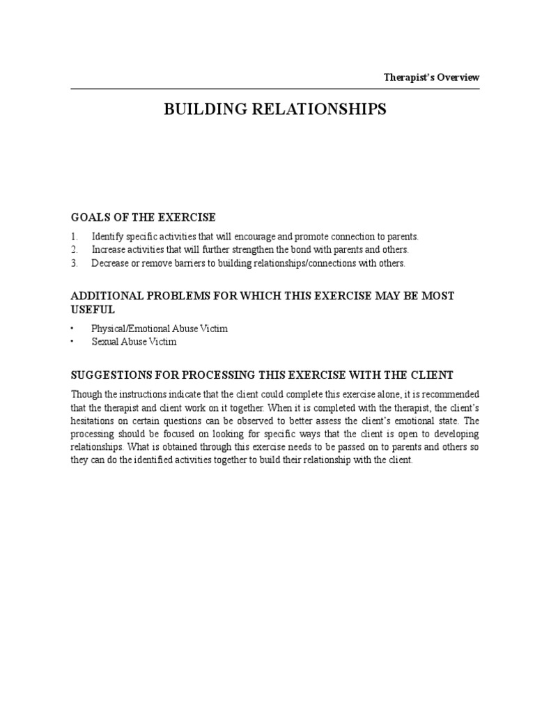 Building Relationships: Goals of The Exercise | PDF | Psychotherapy ...