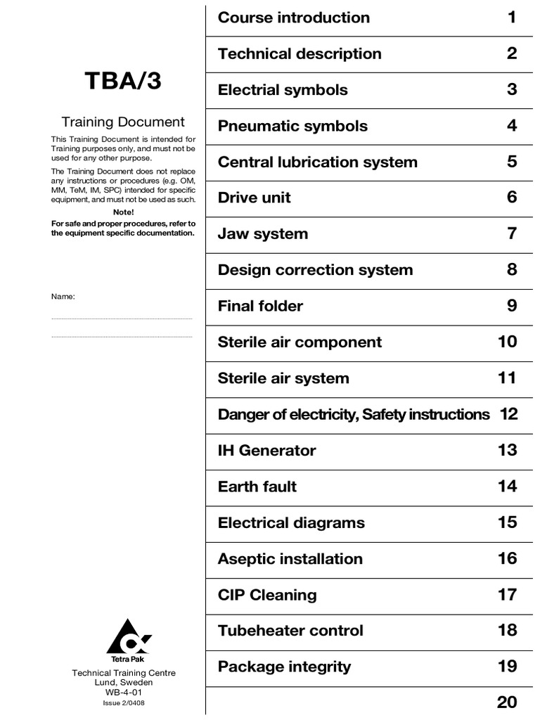 Tetra Brik Aseptic TBA/3 Training Document | PDF | Valve | Pneumatics