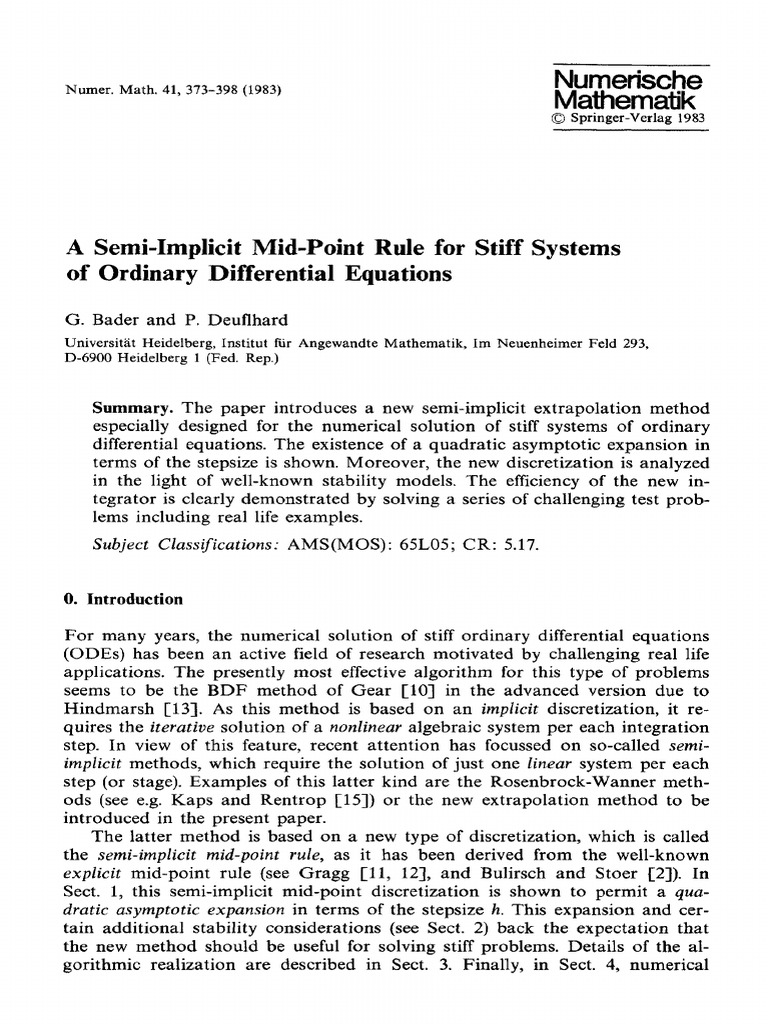 A Semi-Implicit Mid-Point Rule For Stiff Systems of Ordinary ...