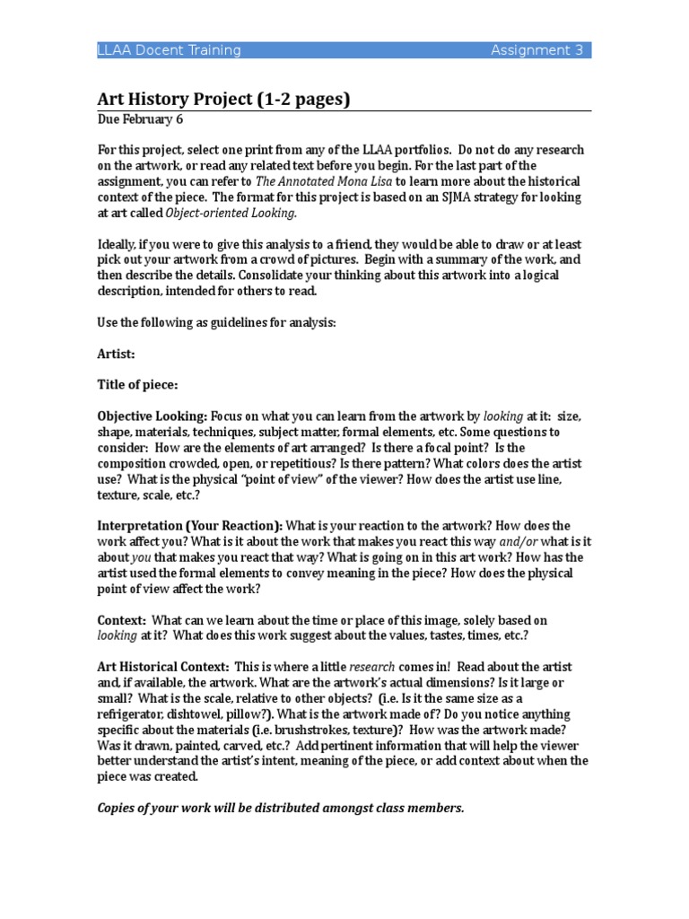 Art History Project Guidelines for LLAA | PDF | Art History ...
