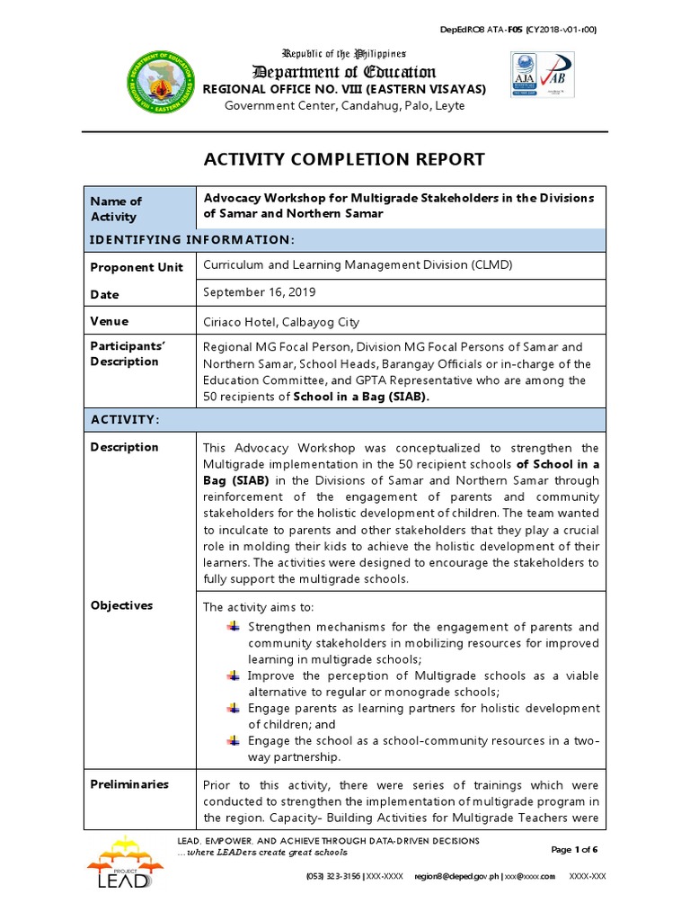 Activity Completion Report Advocacy Ciriaco 1 1 | PDF | Learning ...