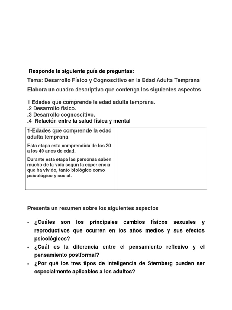 Desarrollo en la Edad Adulta Temprana | PDF