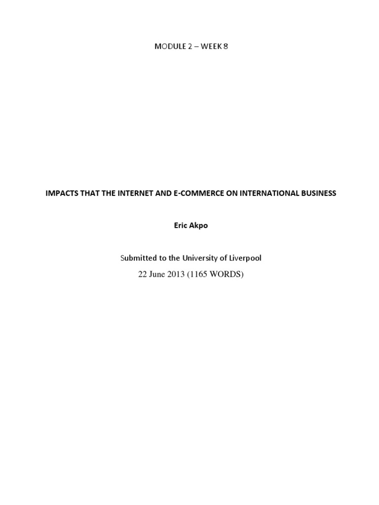 Module 2 Week 8 Impacts That The Internet And E Commerce On International Business Pdf E