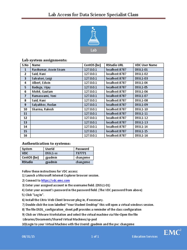 Lab Specialist Class DSSL1 | PDF | Login | Password