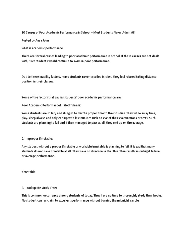 10 Causes Of Poor Performance PDF