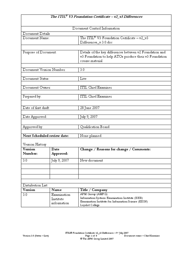 ITIL v2 v3 Differences | PDF | Itil | Information Management