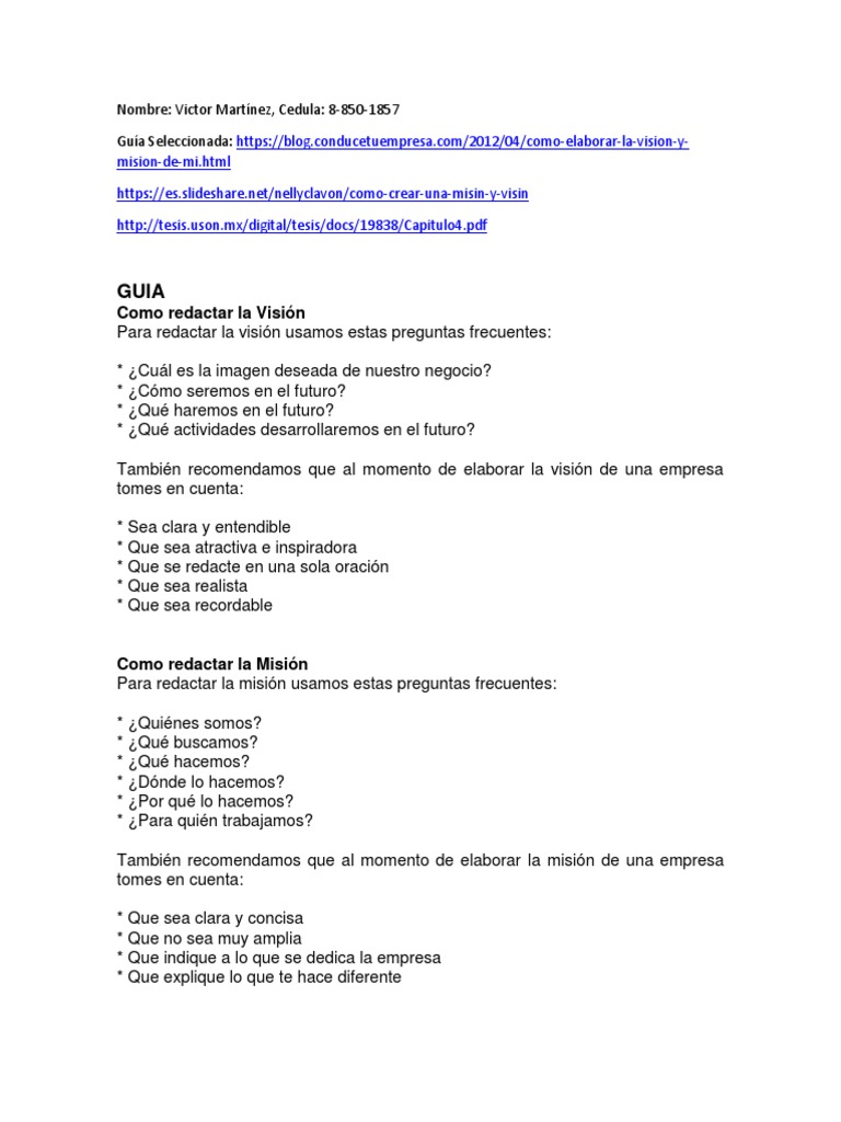 Cómo redactar misión y visión empresarial | PDF | Calidad (comercial ...