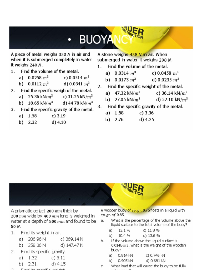 Buoyancy Probs | PDF | Buoyancy | Weight