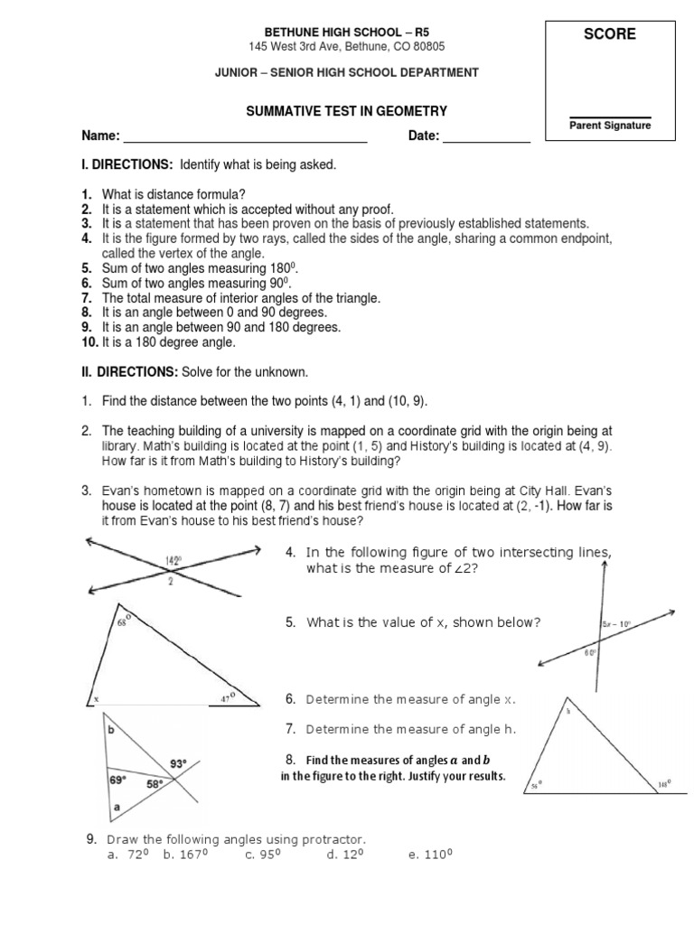 Summative Test Angles | PDF | Angle | Geometry