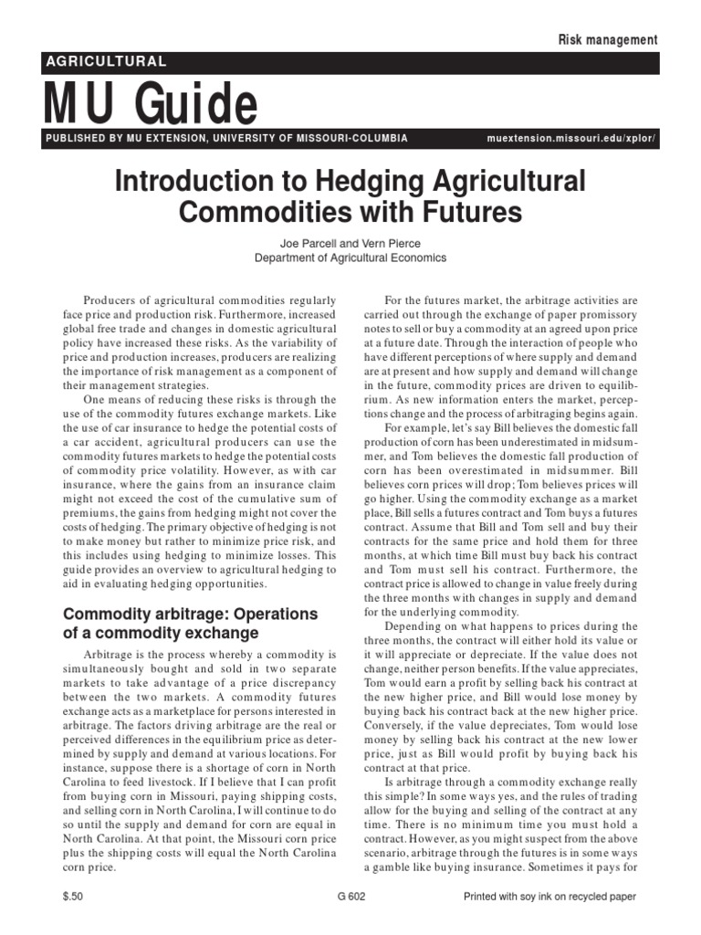 MU Guide: Introduction To Hedging Agricultural Commodities With Futures ...