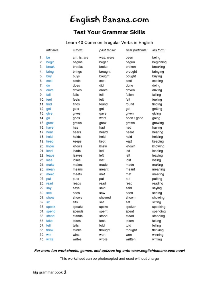 Learn 40 Common Irregular Verbs in English | Languages | Language Arts ...