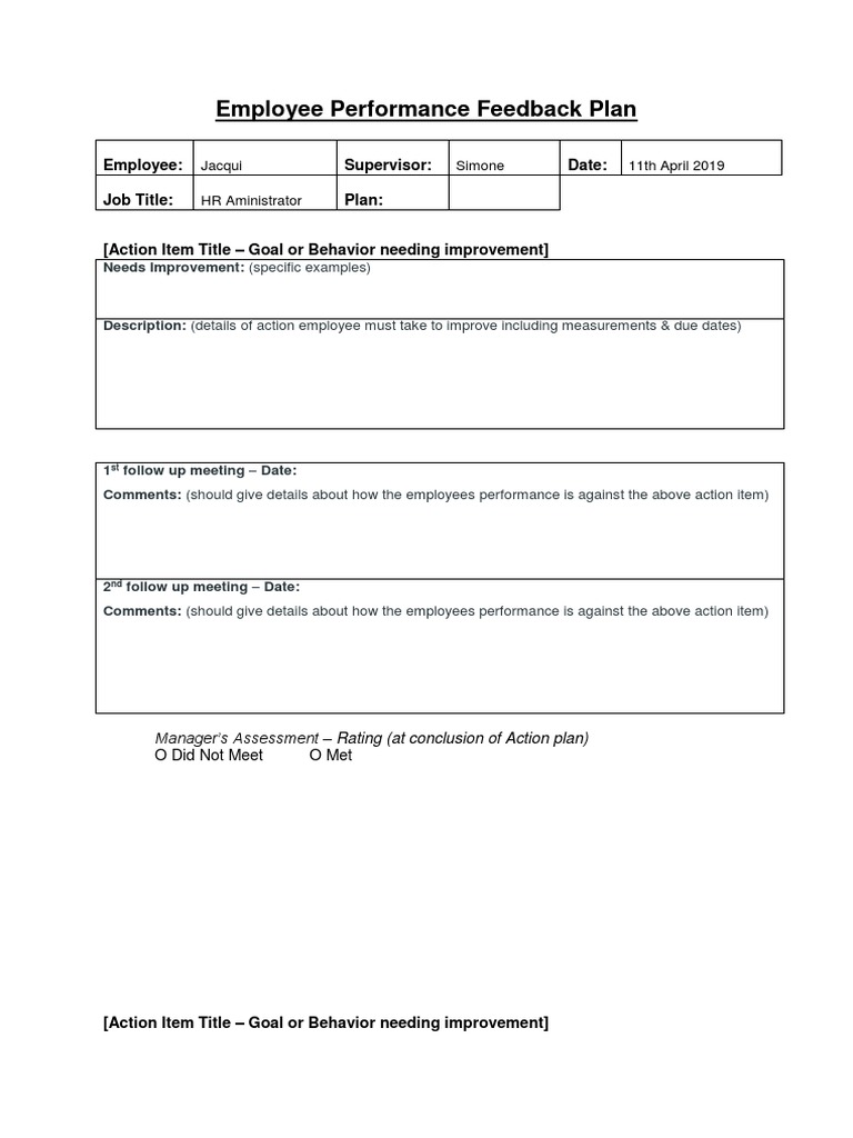 Employee Performance Action Plan | PDF | Business
