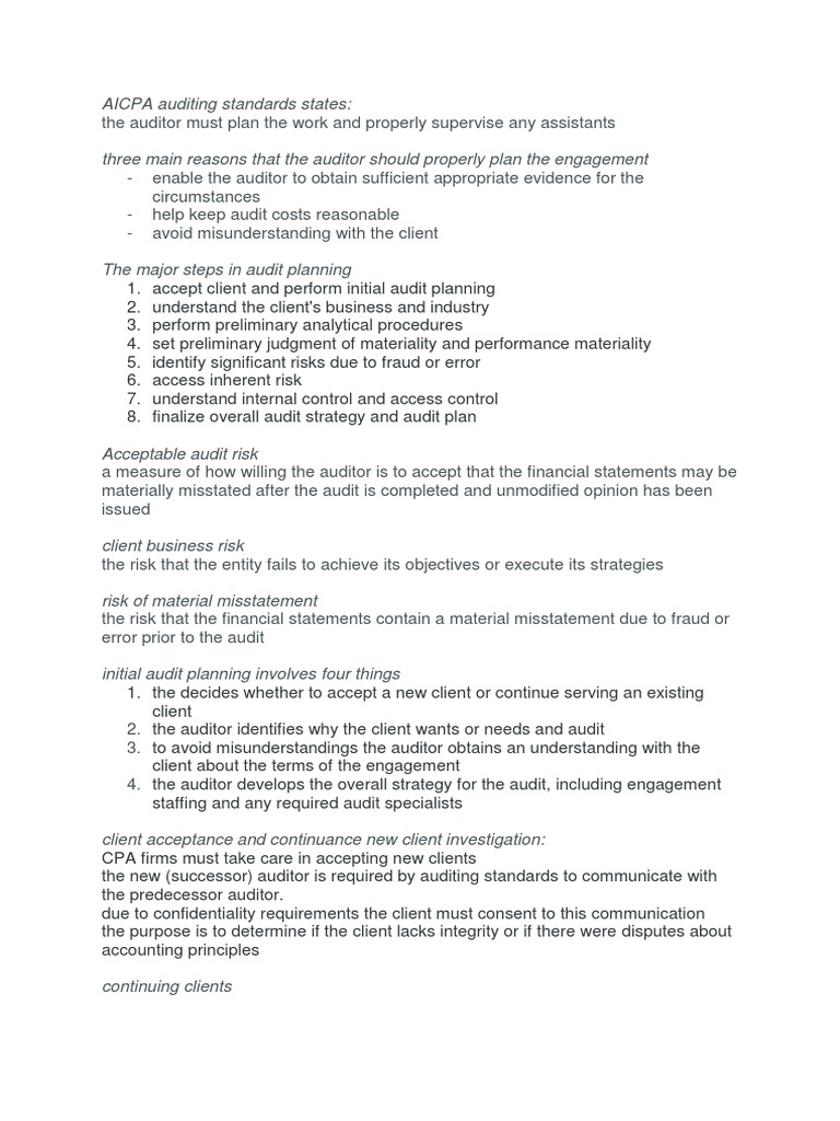Summary of CH 8 Auditing Planning and Materiality | PDF | Internal Control | Audit