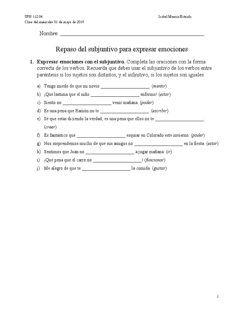 Repaso. Subjuntivo para Expresar Emociones | PDF