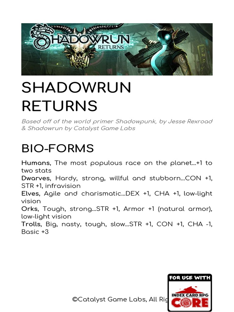 Icrpg - World Primer - Shadowrun Returns | PDF | Dream | Senses