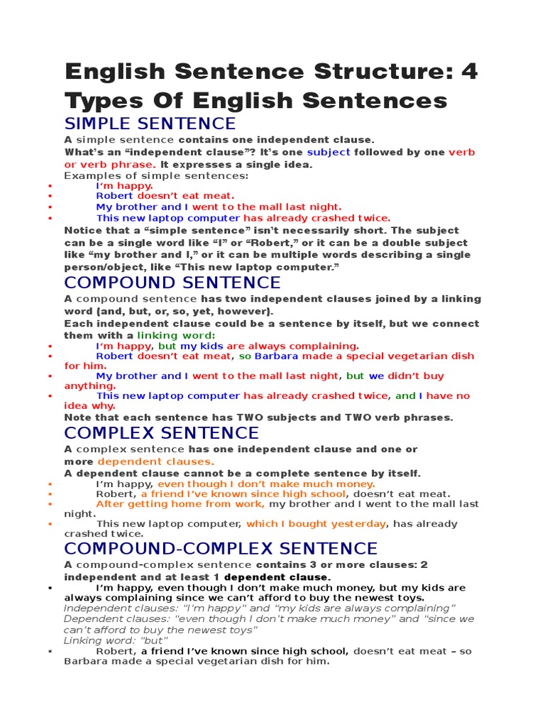 English Sentence Structure | PDF | Sentence (Linguistics) | Language Mechanics