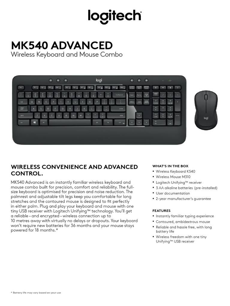 Logitech® MK540 Advanced | PDF | Computer Keyboard | Electronics