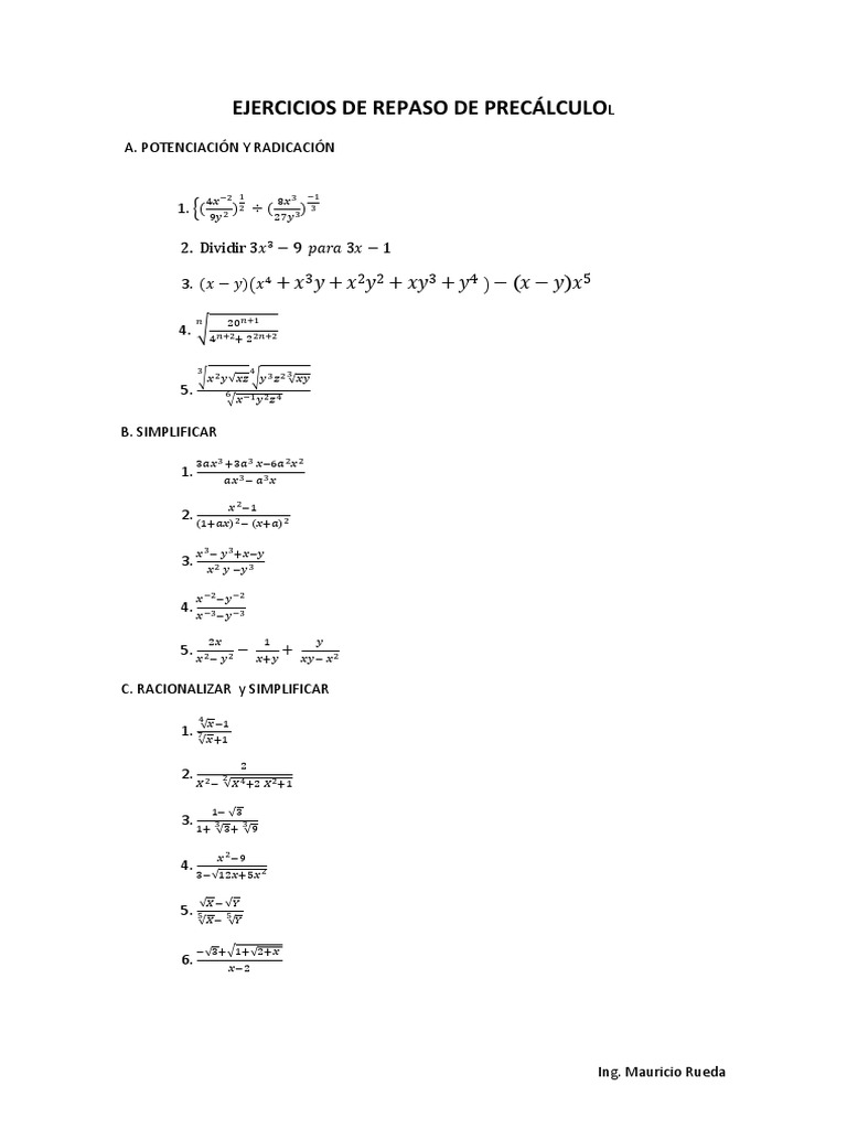 Ejercicios de Repaso Precalculo | PDF | Análisis matemático | Objetos matemáticos