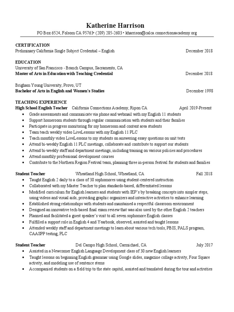 Harrison Resume 2019 | PDF | English As A Second Or Foreign Language | Teachers