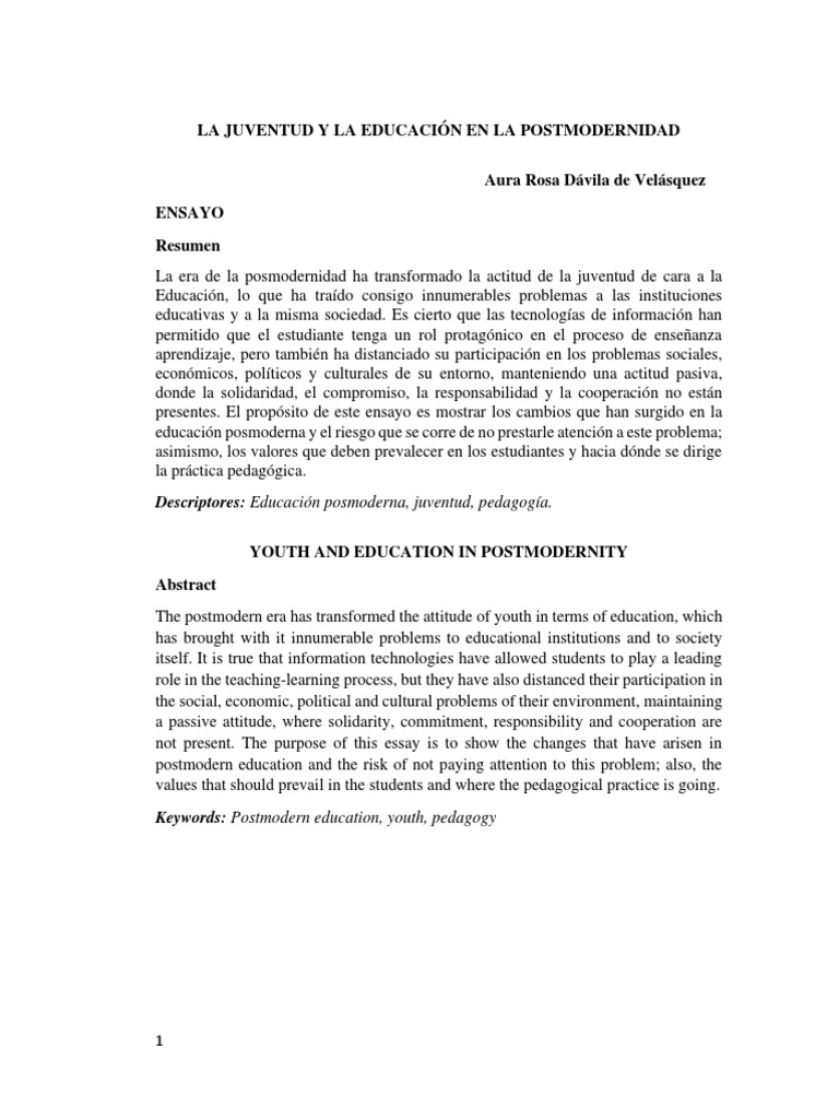 La Juventud y La Educación en La Postmodernidad | PDF | Conocimiento ...