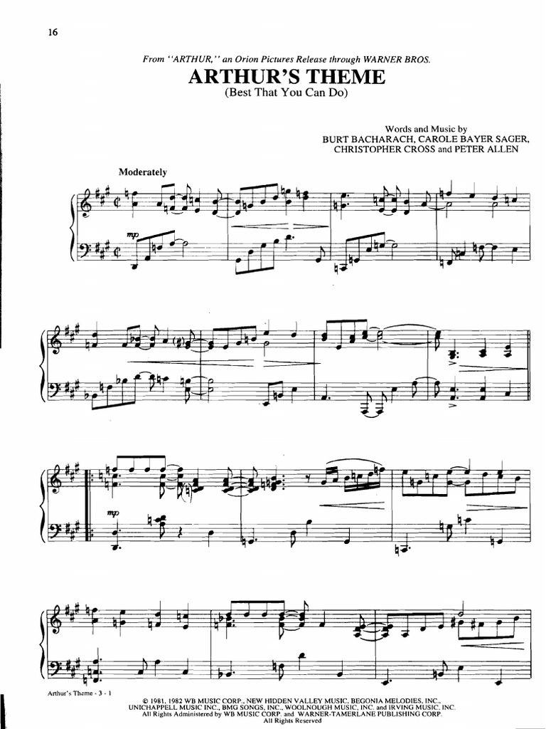 Arthur'S Theme: (Best That Can | PDF