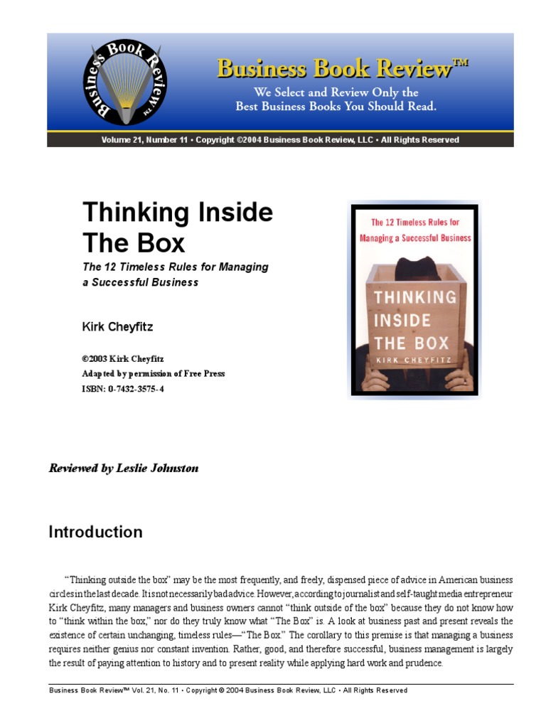 Thinking Inside The Box | PDF | Mergers And Acquisitions | Marketing