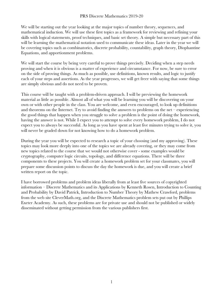 Discrete Math Problems 2019-20 - Part 1 | PDF | Prime Number | Numbers