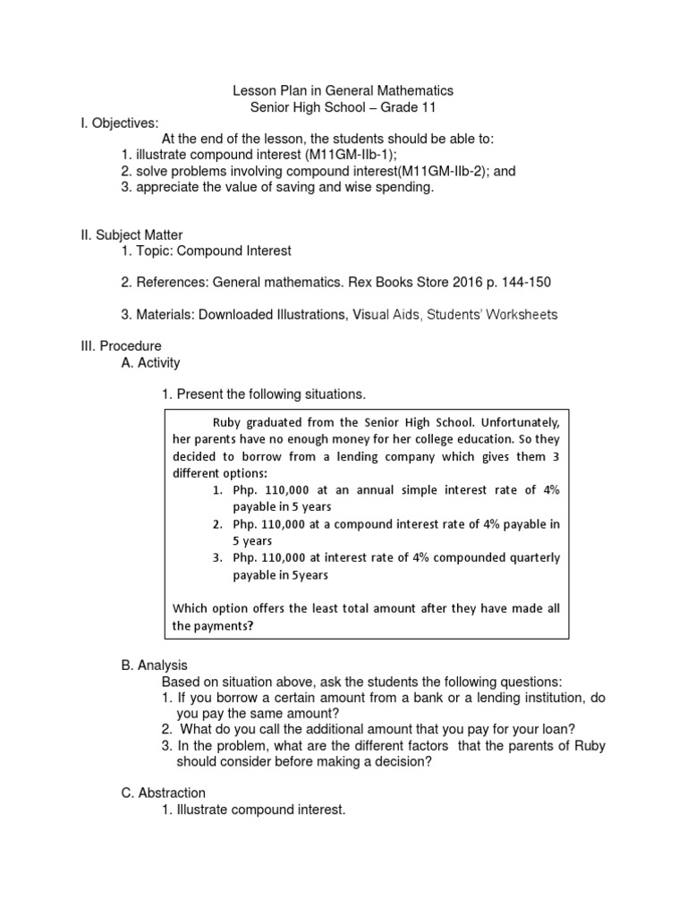 Jam Lesson Plan Demo | Download Free PDF | Compound Interest | Interest