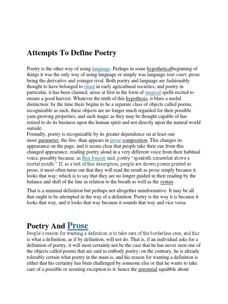 Attempts To Define Poetry | PDF | Poetry | Metre (Poetry)