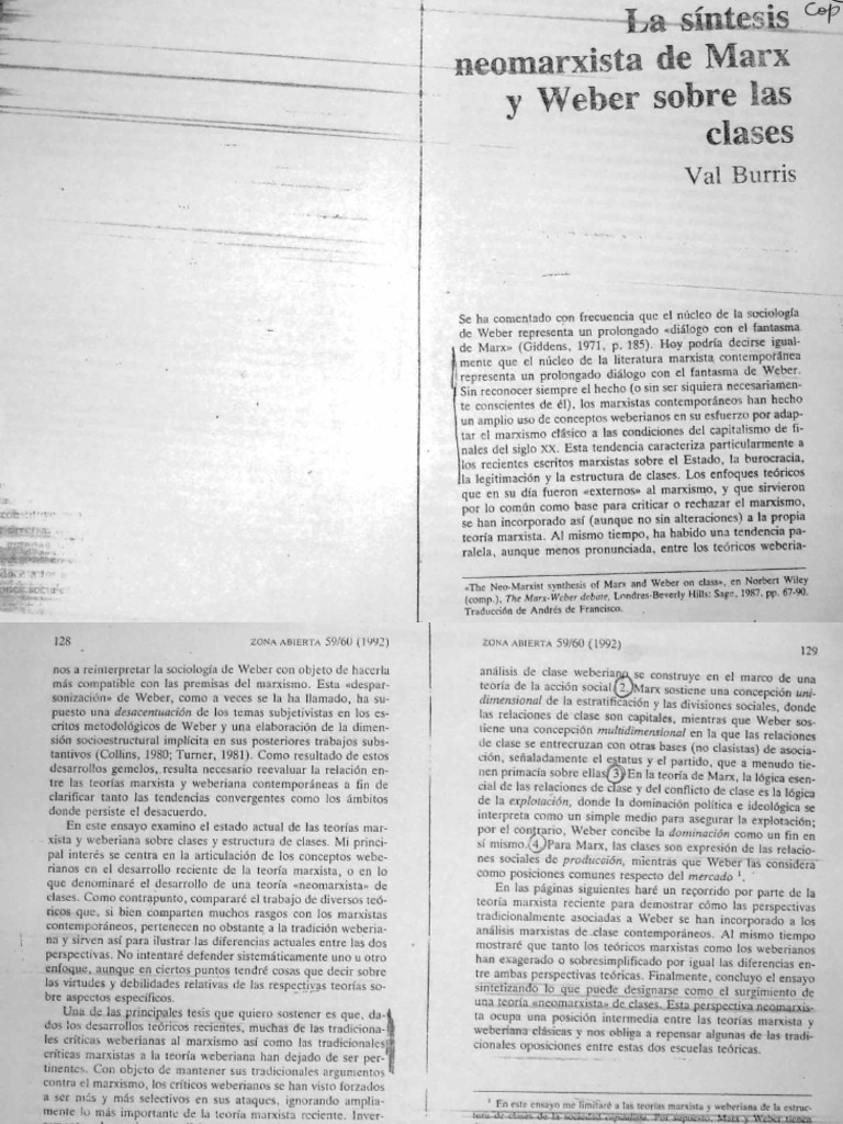 76 - Val Burris - La Síntesis Neomarxista de Marx y Weber Sobre Las ...
