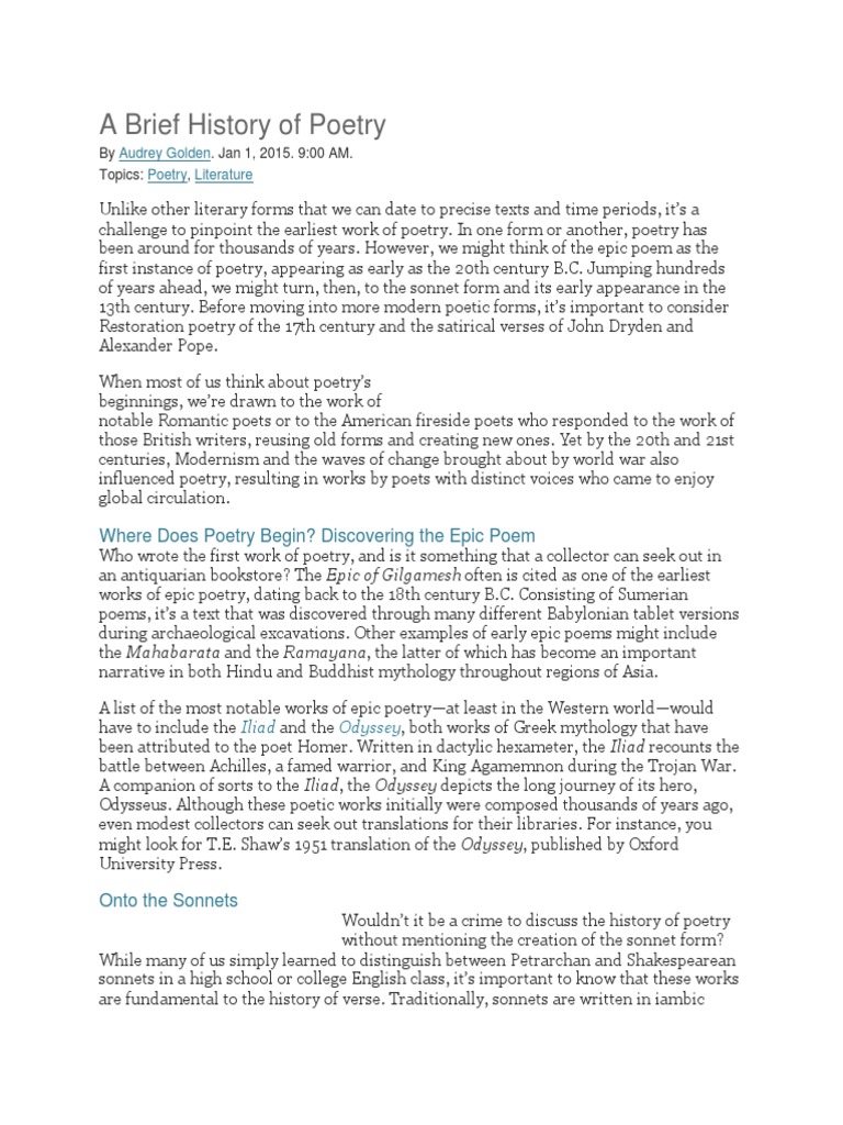 A Brief History of Poetry | PDF | John Dryden | Iliad