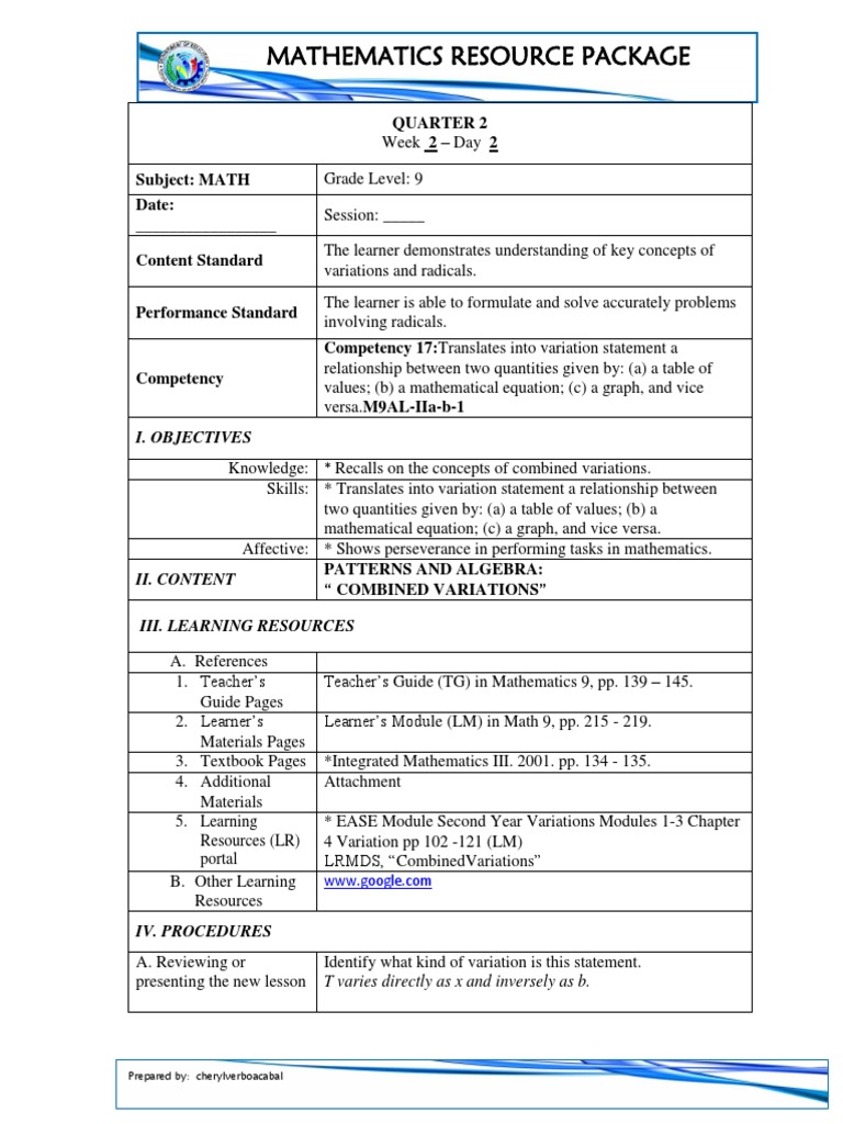 Mathematics Resource Package: Quarter 2 | PDF | Teaching Mathematics ...