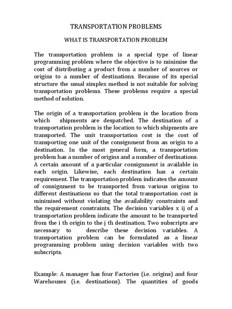 Transportation Problems | PDF | Linear Programming | Mathematical Optimization