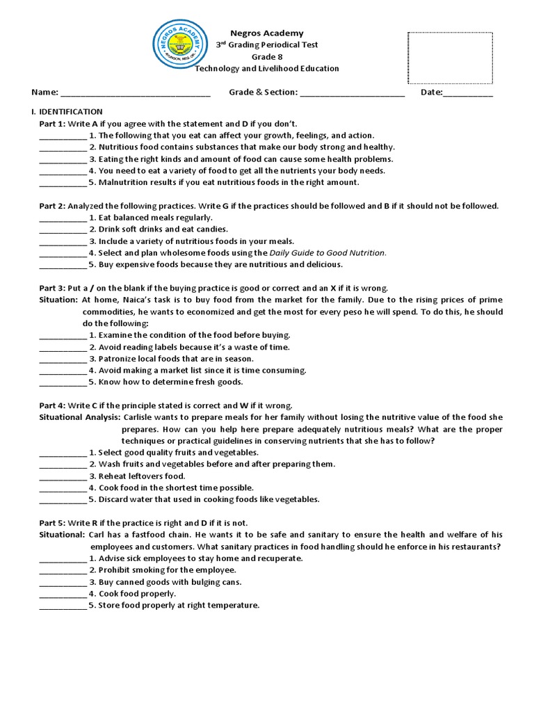 Name: - Grade & Section: - Date | PDF | Foods | Nutrition
