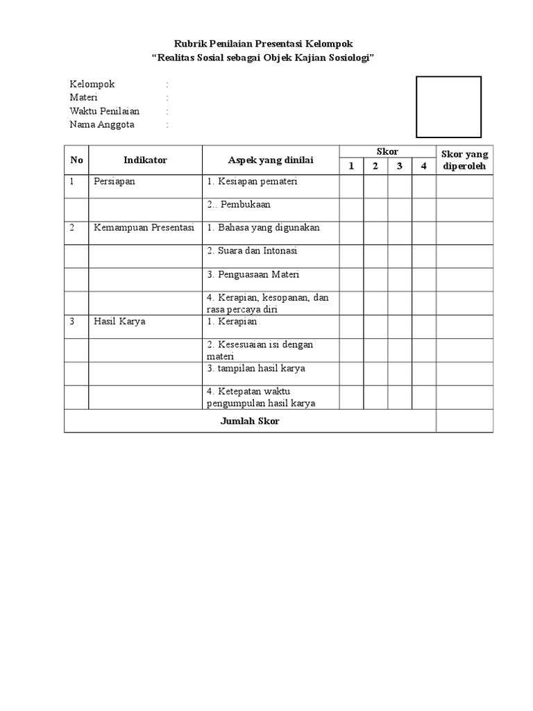 Rubrik Penilaian Presentasi Kelompok | PDF