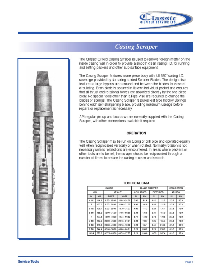 Casing Scraper: Service Tools | PDF | Casing (Borehole) | Pipe (Fluid ...