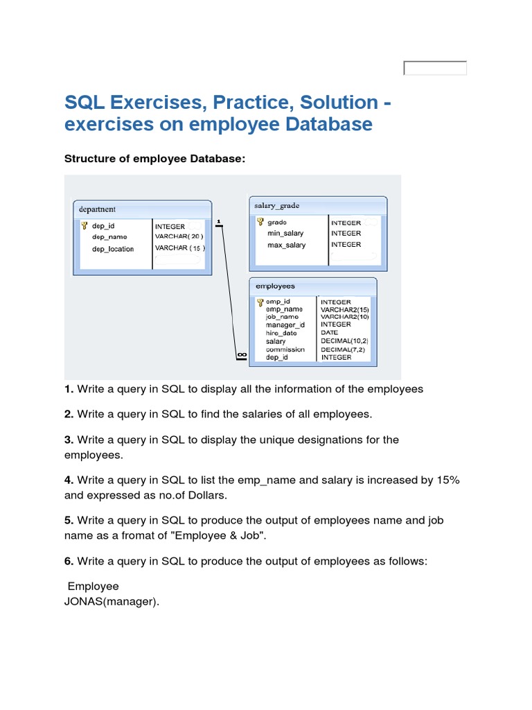 SQL Exercises, Practice, Solution - Exercises On Employee Database | PDF | Salary | Sql