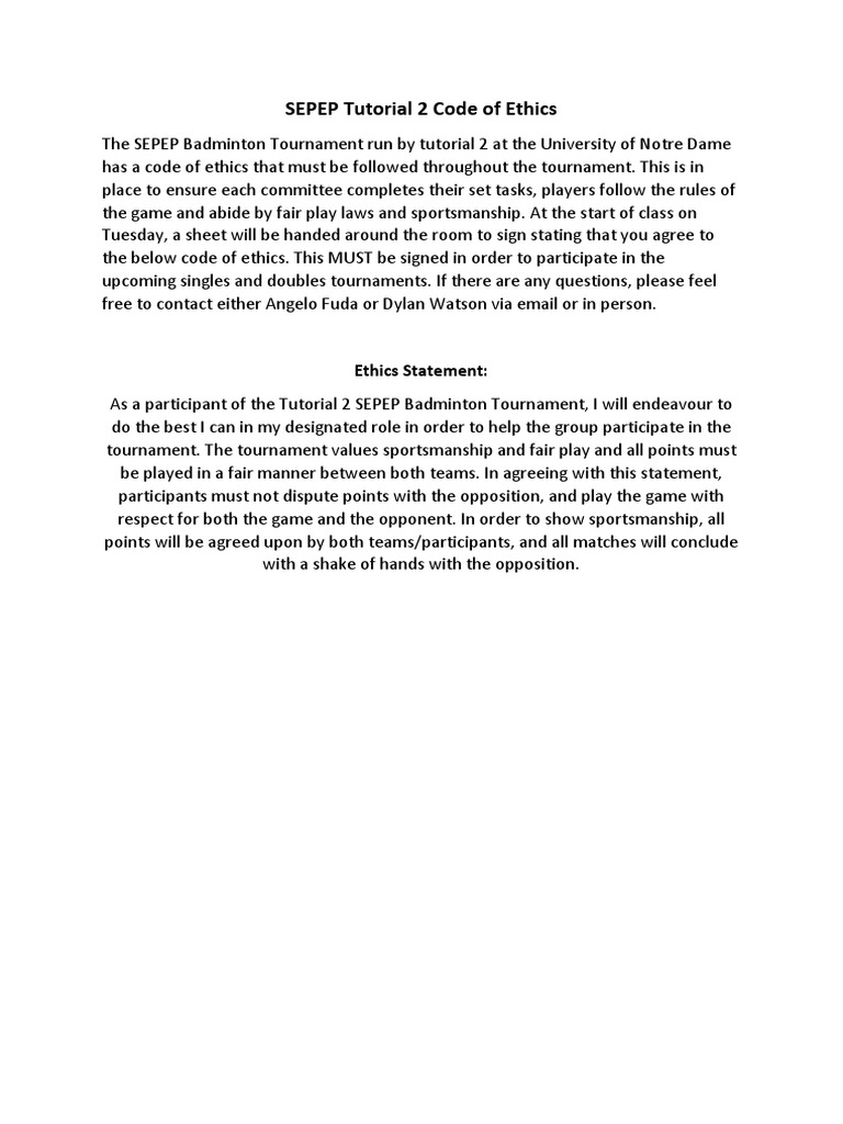 Sepep Tutorial 2 Code of Ethics | PDF