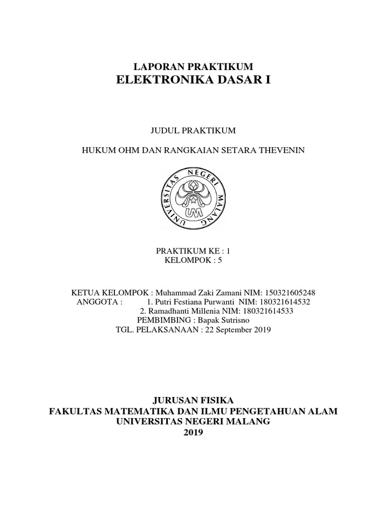 Laporan Praktikum Eldas Ke-1 Ohm Dan Thevenin | PDF
