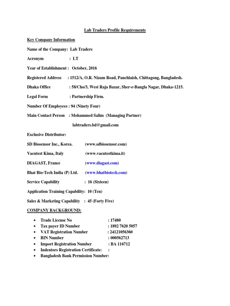 Lab Traders Company Profile Overview | PDF | Business