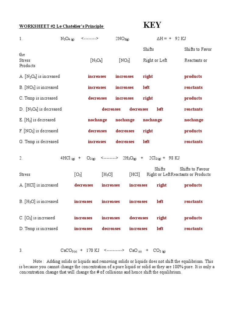 WORKSHEET #2 Le Chatelier's Principle | PDF | Reaction Rate | Chemical ...