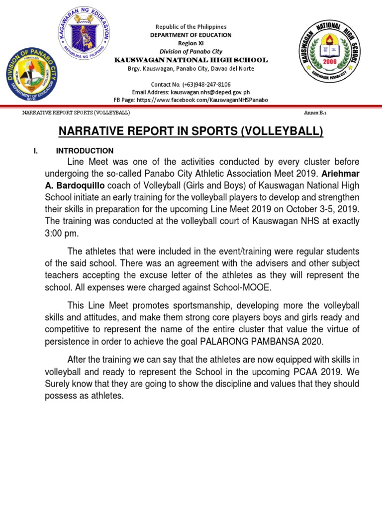 Narrative Report Volleyball | PDF | Volleyball | Sports
