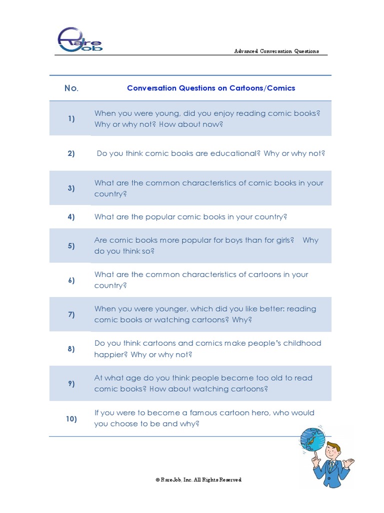 Conversation Questions On Cartoons/Comics | PDF | Games & Activities