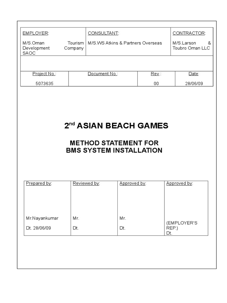 Method Statement For BMS | PDF | Switch | Thermostat