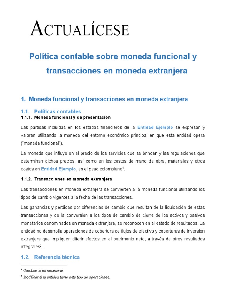 Política Contable Sobre Moneda Funcional y Transacciones en Moneda ...