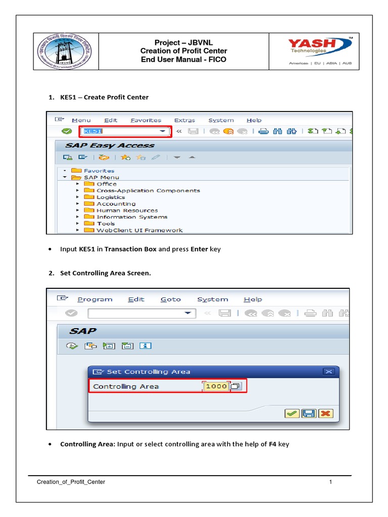 SAP CO KE51 Guide - Create Cost Center | PDF