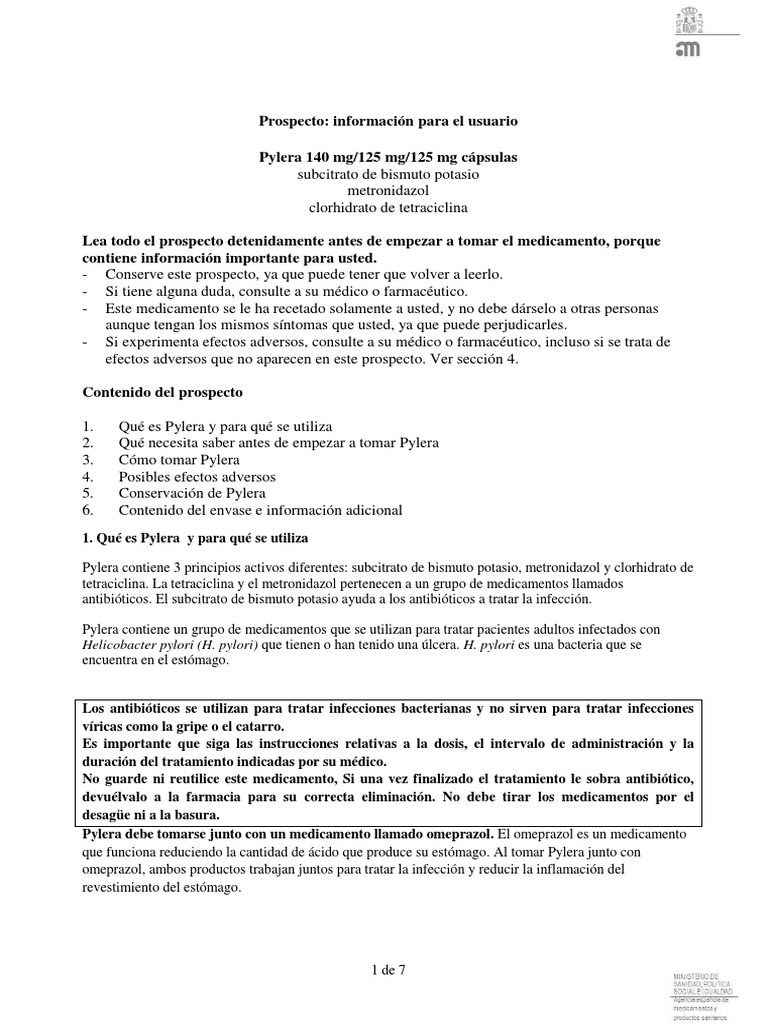 Prospecto 1 de 2 | PDF | Medicamentos con receta | Heces